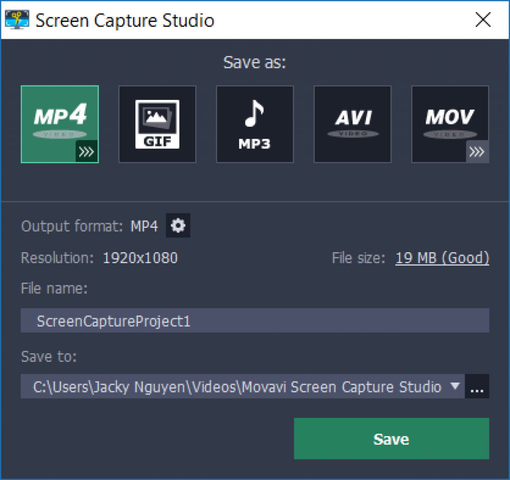 Movavi Screen Capture Studio Output formats - Jacky's Deals
